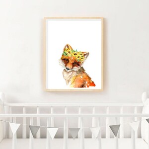 Fox With Sunflower Crown Art Print, Floral Wreath Painting, Nursery ...