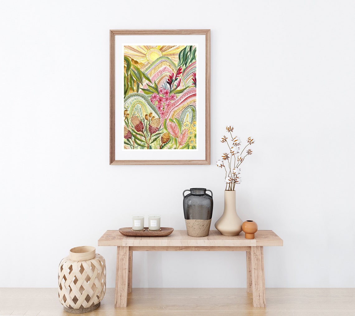 Abstract Art Print, Australian Flowers and Rainbows Wall Decor, Modern ...