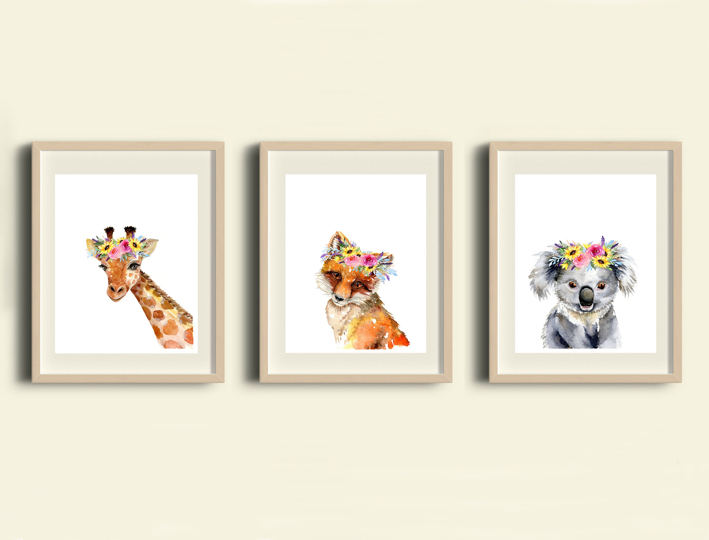 Animal Nursery Art Prints / Giraffe Koala Fox With Flower | Etsy