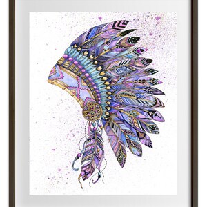 Purple Dreamcatcher OR Native American Indian Headdress Art Print ...
