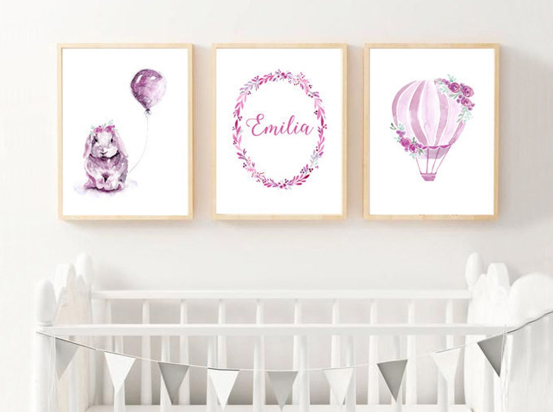 Stampe d'arte della scuola materna rosa della ragazza, Set di 3, corona ...