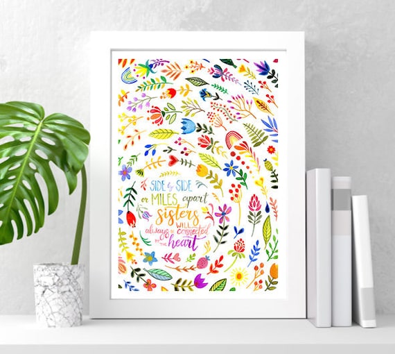 Sisters Quote Art Print gift for sister decor Floral | Etsy