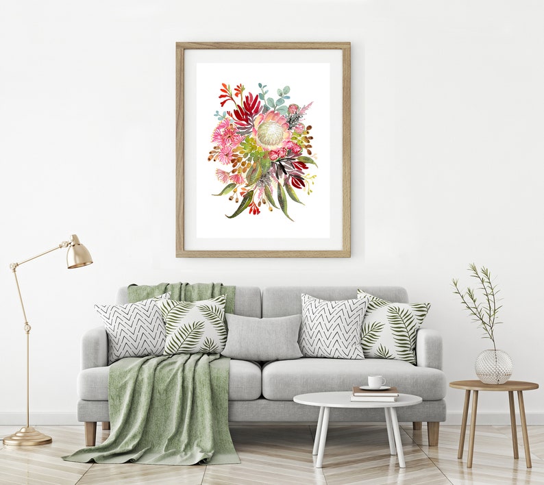 Australian Flowers Art Print, Native Aussie Flora Wall Decor, Protea ...