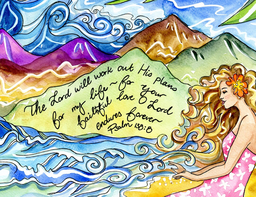 Psalms Bible Quote Tropical Art Print, Psalm 138:8, the Lord Will Work ...