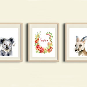 Australian Native Animals Flowers Art Prints, Set of 3, Australiana ...