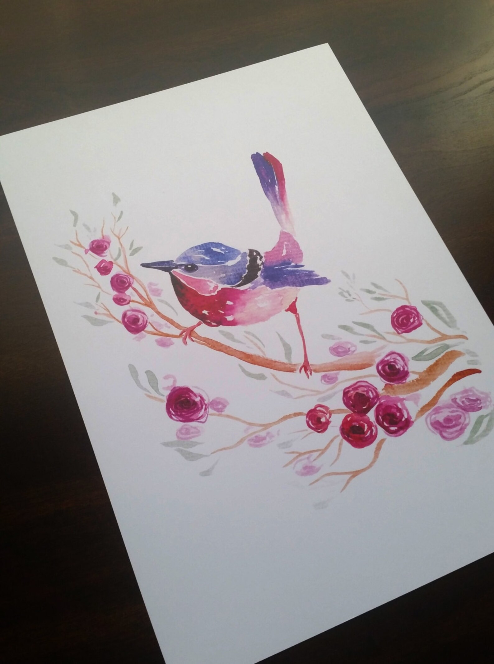 Wren Bird Pink and Blue Watercolour Print Home Decor - Etsy Australia