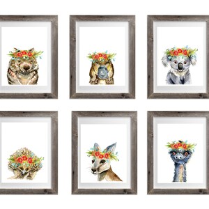 Australian Native Animals With Flower Crowns Art Prints, Set of 6 ...
