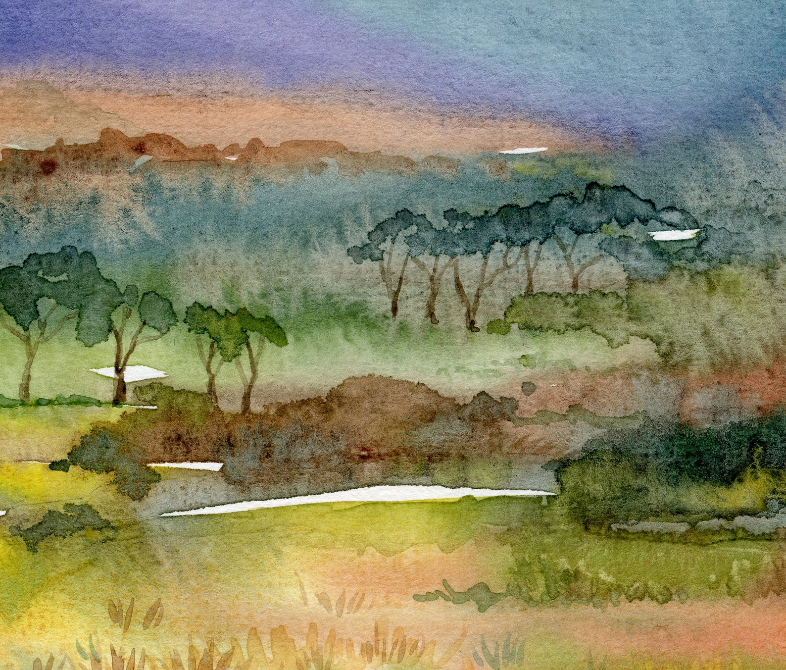 Modern Australian Landscape Watercolour Print. Colourful Bush - Etsy ...