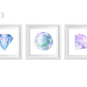 Jewels Watercolour Print Set (3), Gems, Diamond, Heart, Teardrop ...