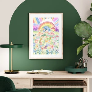 Rainbow & Toadstools Art Print, Colourful Abstract Children's Wall Art ...
