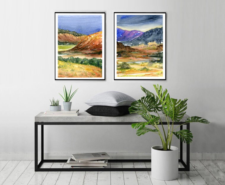 Australian Landscape Art Prints Set of 2, Modern Aussie Outback ...