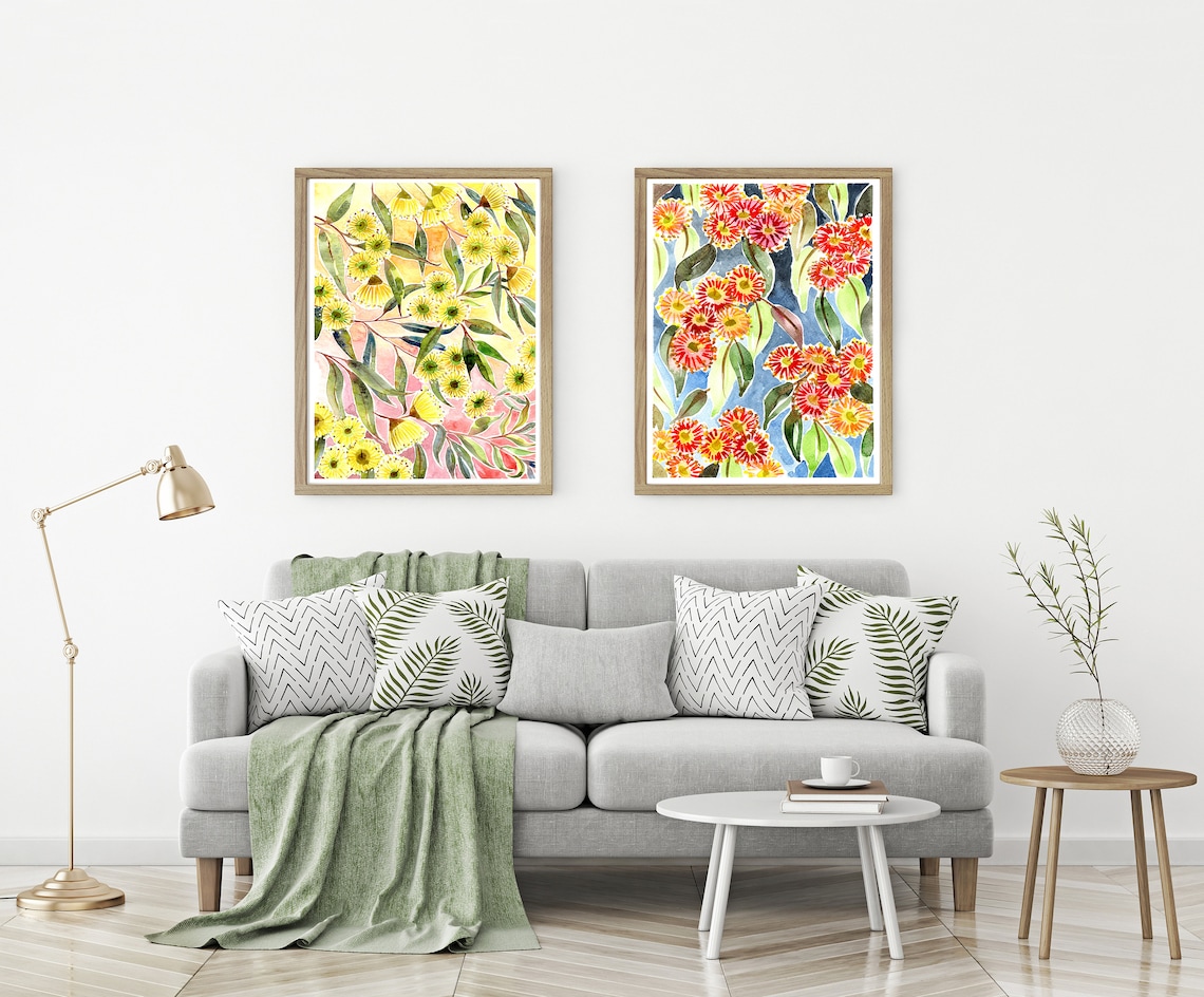 Australian Gum Blossom Art Prints Aussie flora wall art Set | Etsy