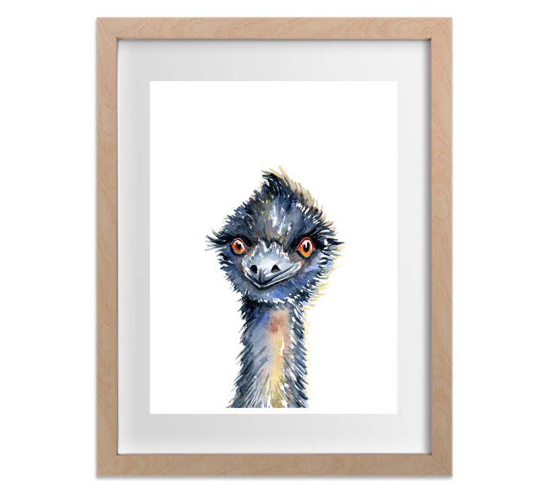 Emu Portrait Art Print, Watercolour Painting, Australian Animal Girl ...