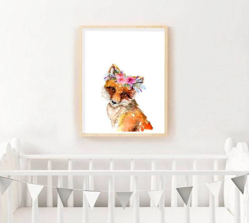 Fox With Flower Crown Art Print Floral Wreath Girl or Boy - Etsy Australia