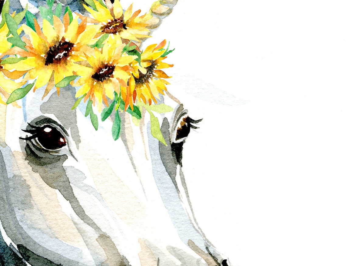 Animals With Sunflower Crowns Art Prints Set of 4. | Etsy