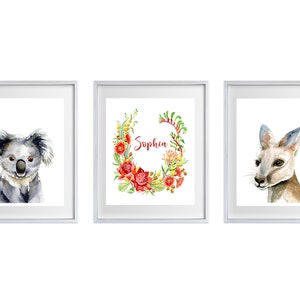 Australian Native Animals Flowers Art Prints, Set of 3, Australiana ...