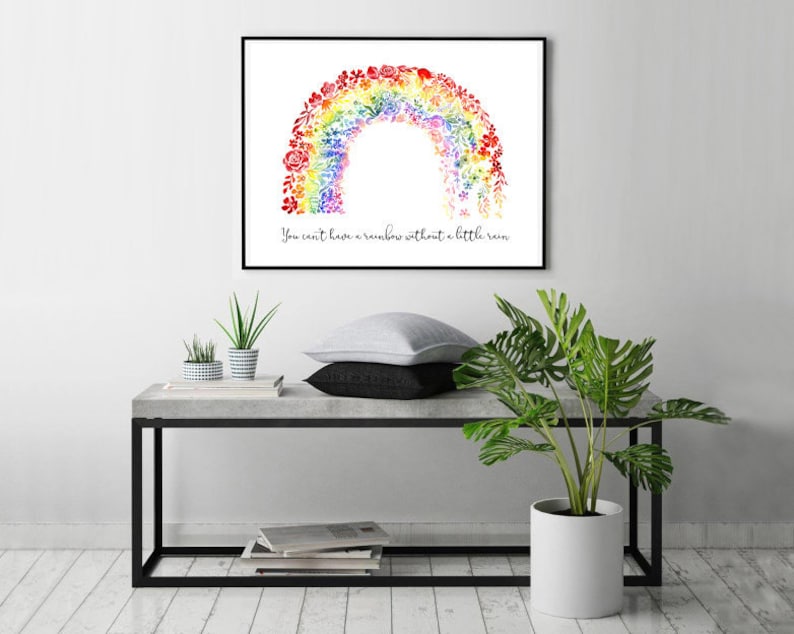 Rainbow Art Print, Colourful Flowers Watercolour Painting, You Can't ...