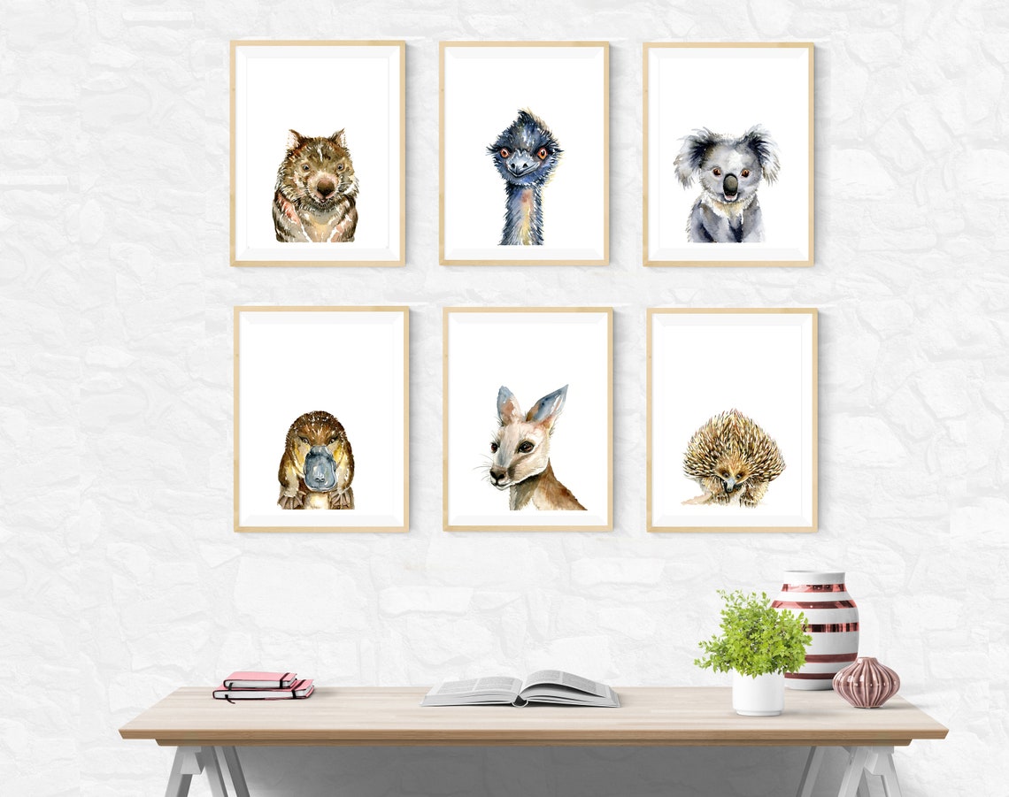 Australian Native Animals Art Prints Set of 6 Koala Kangaroo - Etsy