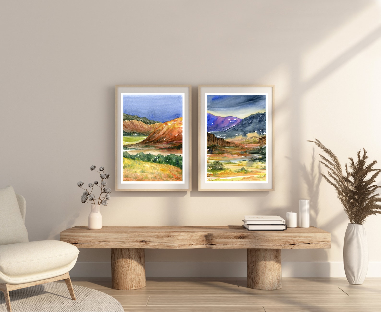 Australian Landscape Art Prints Set of 2, Modern Aussie Outback ...