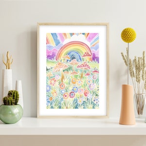 Rainbow & Toadstools Art Print, Colourful Abstract Children's Wall Art ...