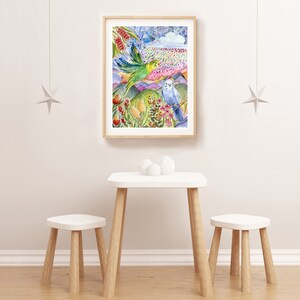 Budgies Art Print, Abstract Bird Painting, Colourful Watercolour ...