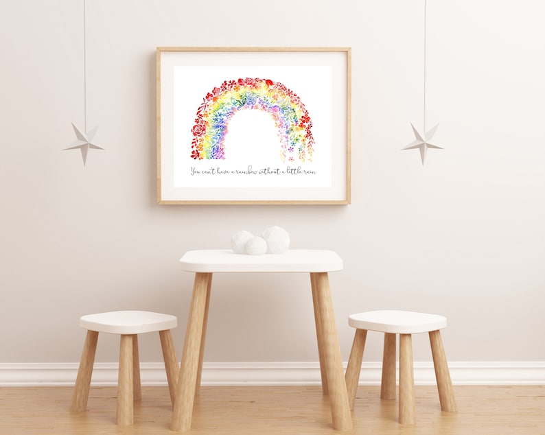 Rainbow Art Print, Colourful Flowers Watercolour Painting, You Can't ...