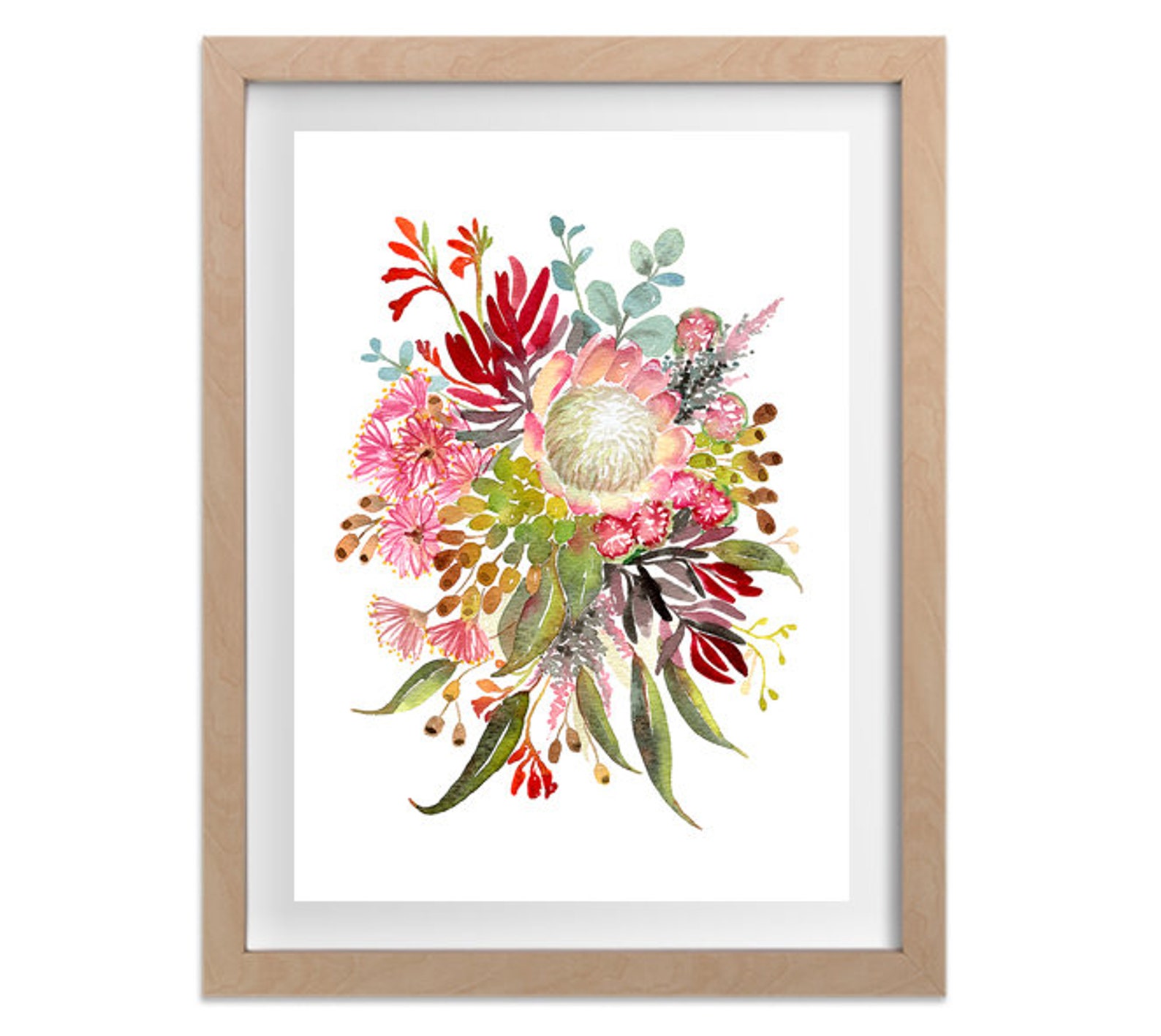 Australian Flowers Art Print, Native Aussie Flora Wall Decor, Protea ...