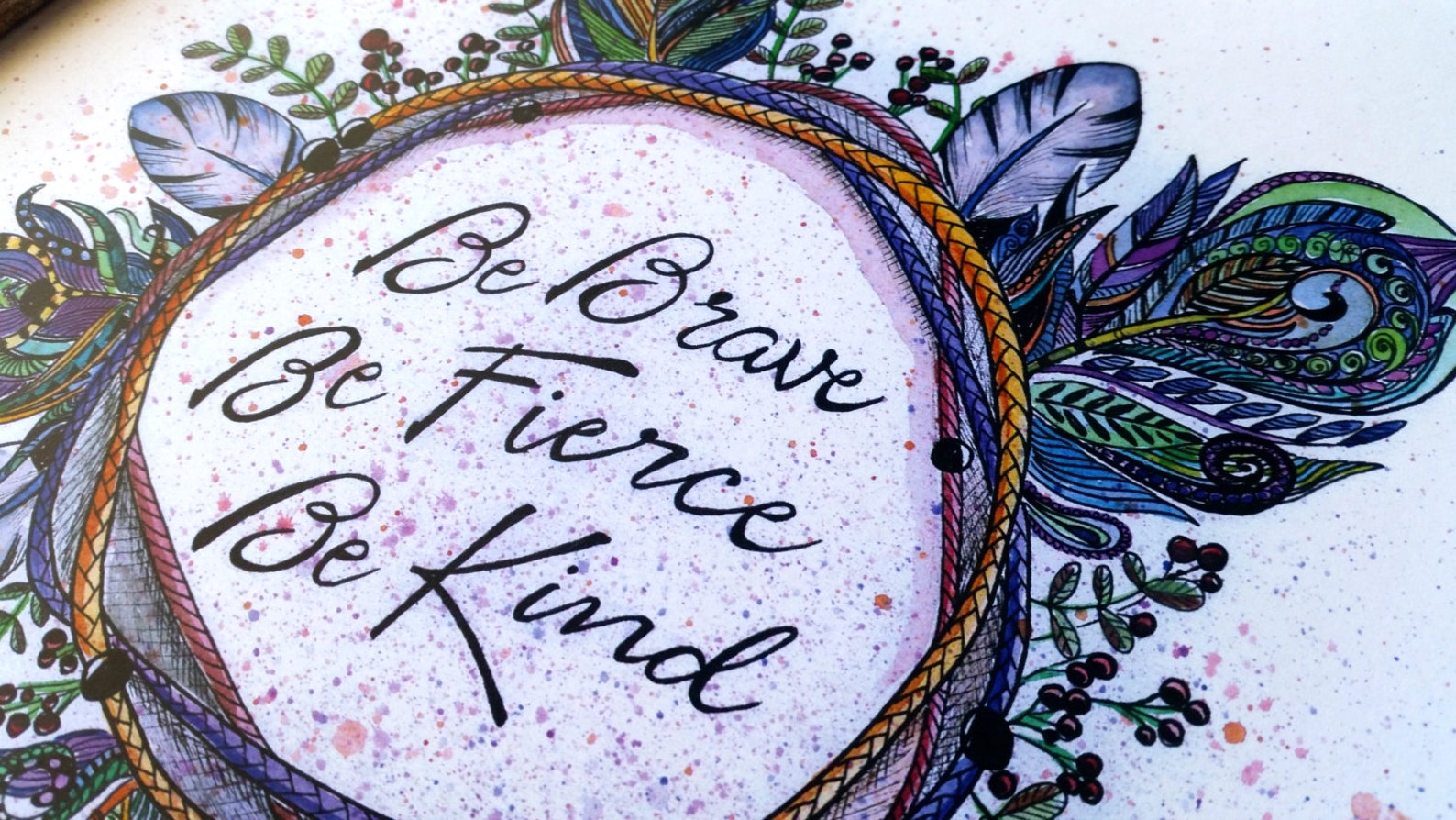 Be Brave Be Fierce Be Kind Tribal Feather Wreath Watercolour | Etsy