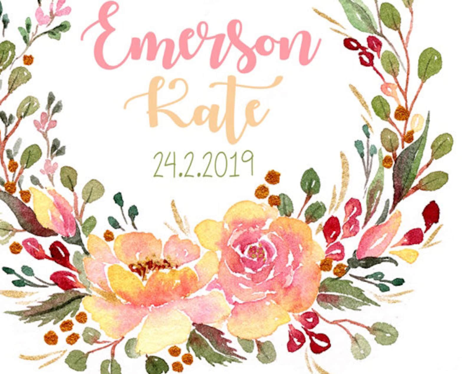 Floral Wreath Name Print customised name art Girl's | Etsy