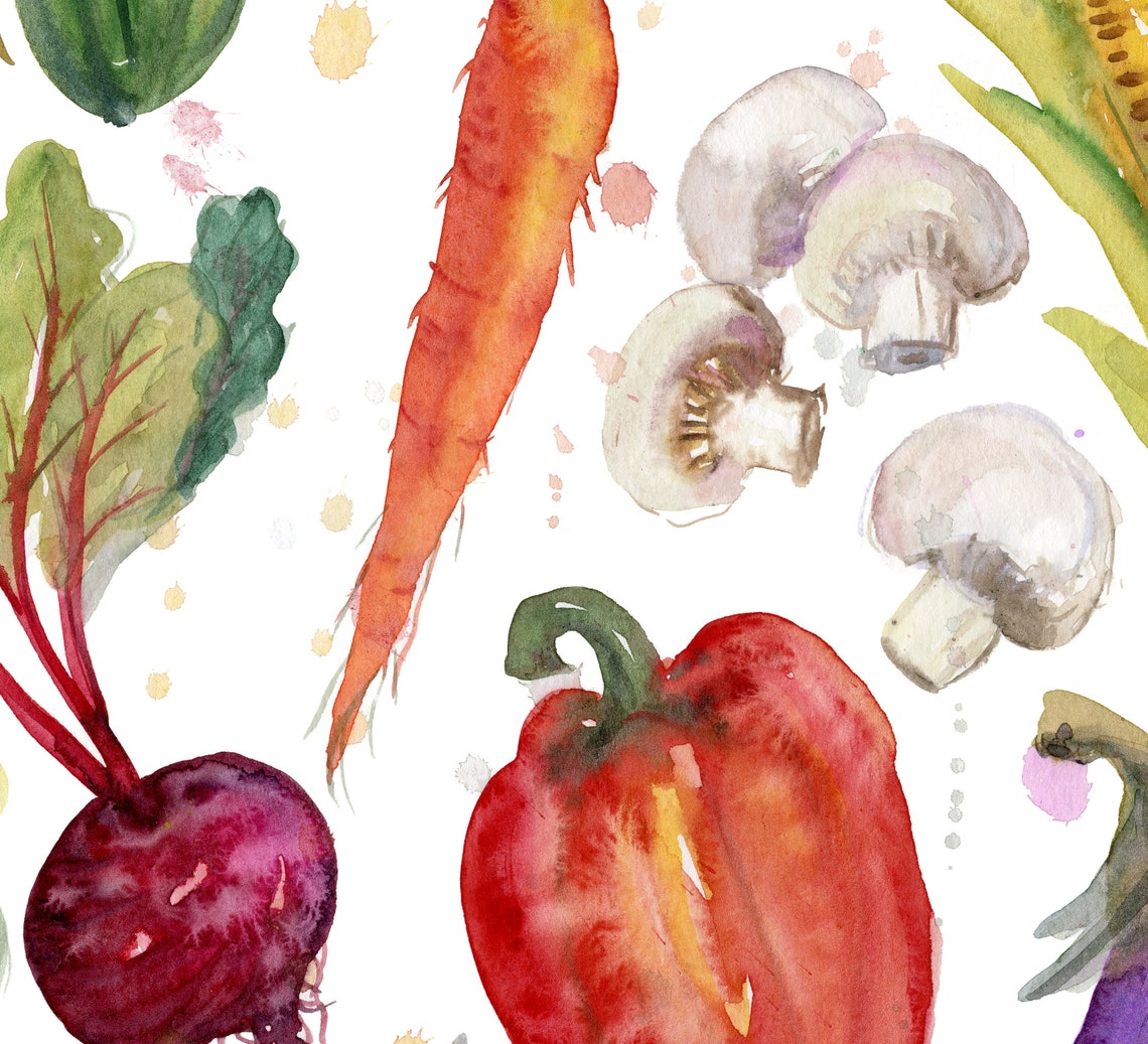 Vegetables Art Print, Kitchen Wall Art, Watercolour Veggies Poster ...