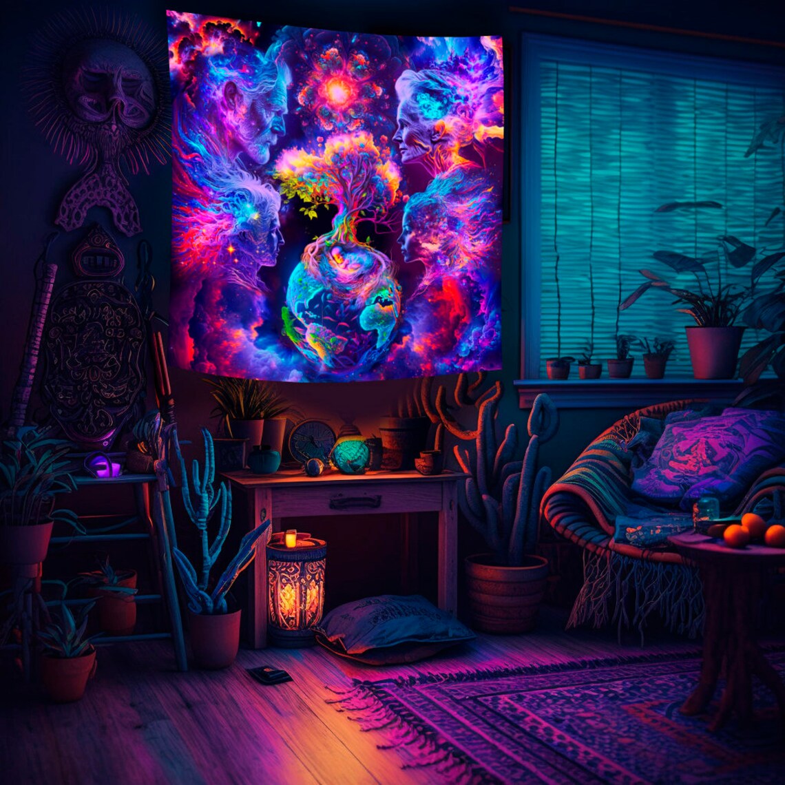 Trippy Backdrop lineage UV Active Blacklight Psychedelic Tapestry Glow ...