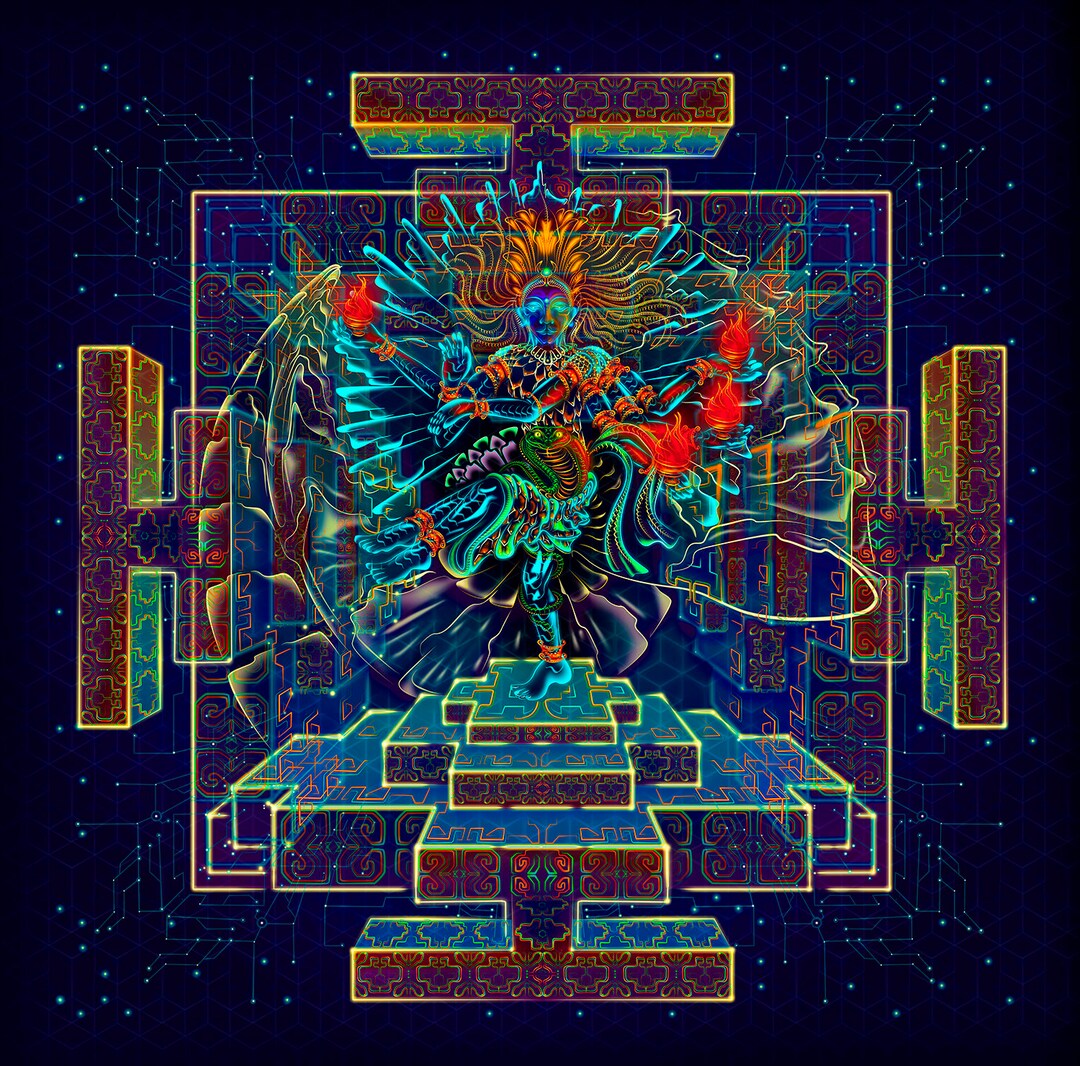 Sacred Tapestry Shiva Dance Blacklight Psychedelic Decor Uv Glow Trippy ...