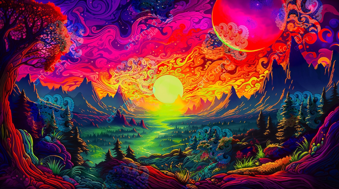 Blacklight Backdrop "sunset Valley" Psychedelic Trippy UV Reactive ...