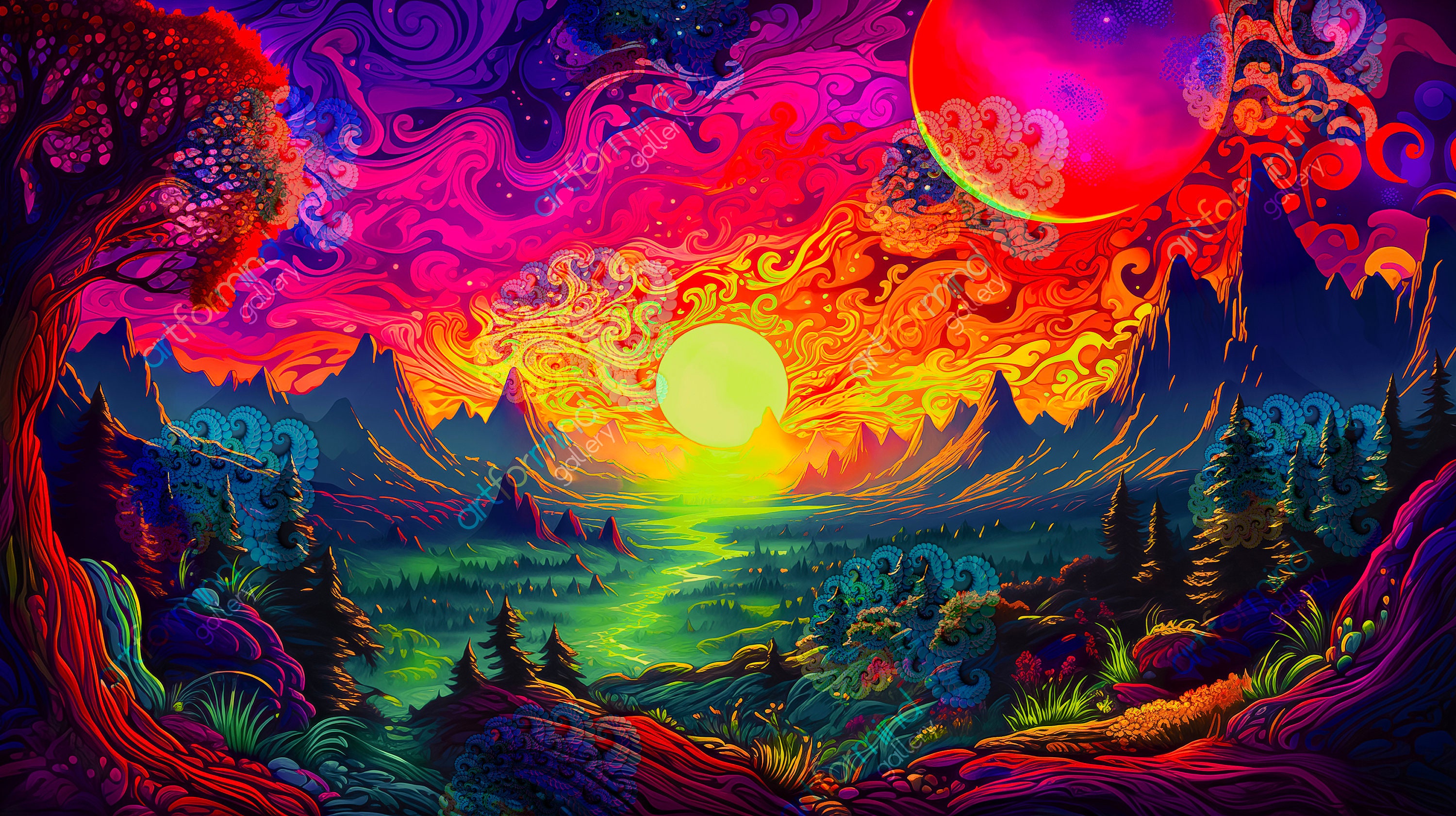 Blacklight Backdrop "sunset Valley" Psychedelic Trippy UV Reactive ...