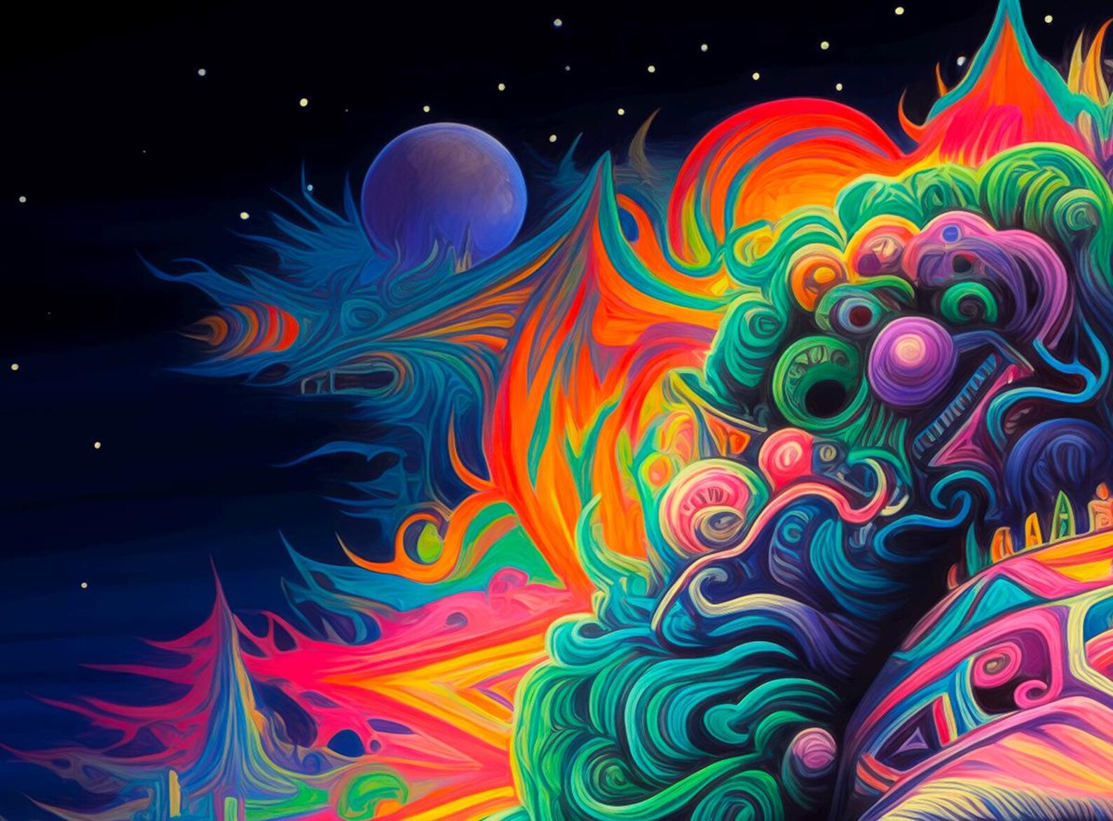 UV Backdrop «hippie Voyager» - Psychedelic Black Light Trippy Psy Acid ...