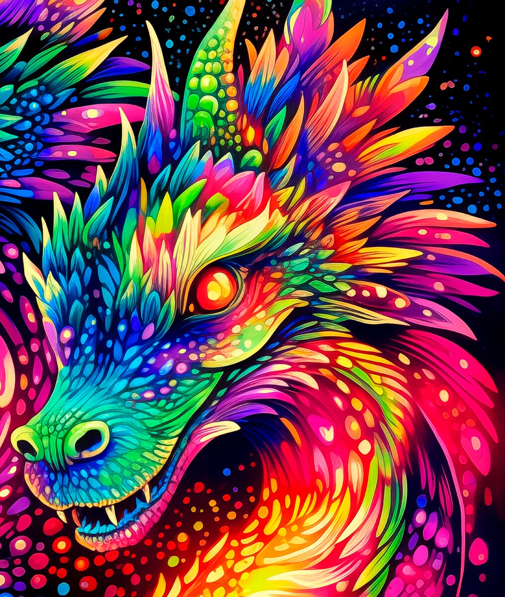 UV Tapestry «dragons Love» Black Light Glow Trippy Psychedelic Dragons ...