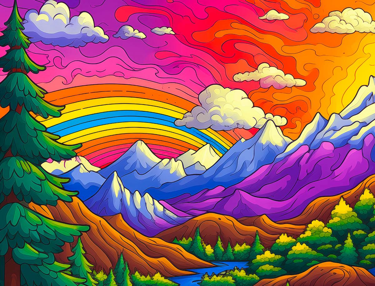 UV Backdrop «vibrant Valley» Blacklight Glow Trippy Tapestry Nature ...