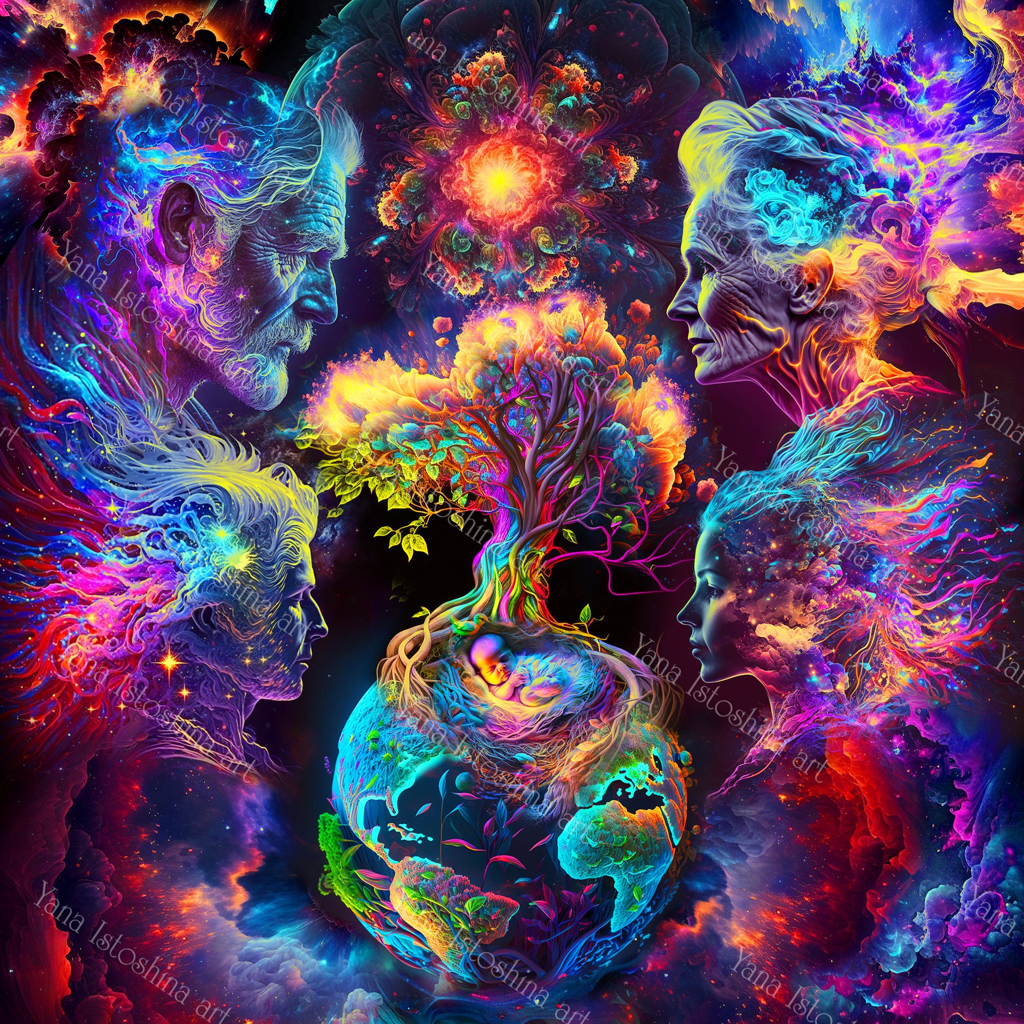 Trippy Backdrop "lineage" - UV Active Blacklight Psychedelic Tapestry ...