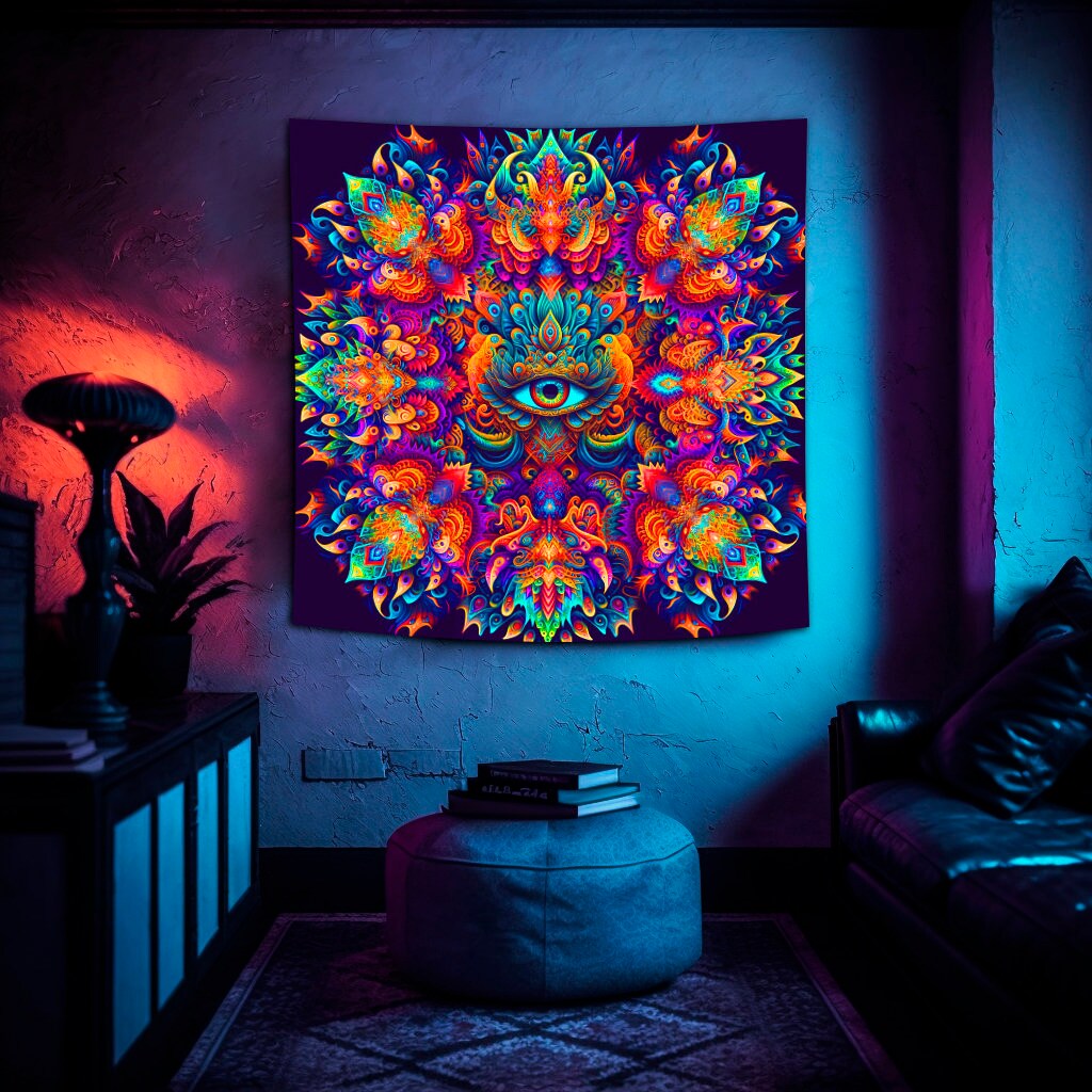 Trippy Backdrop "mandala" UV Reactive Black Light Psychedelic Tapestry ...