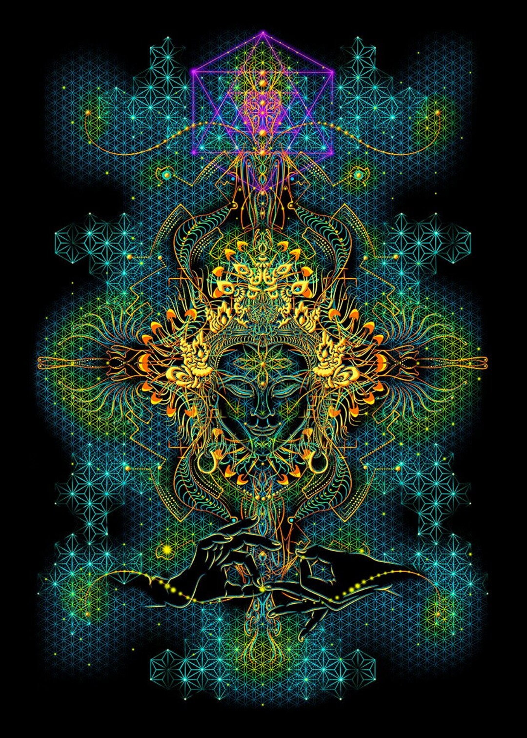 UV TAPESTRY «inner Reflection» - Black Light Psychedelic Trippy Sacred Backdrop Spiritual Psy ...