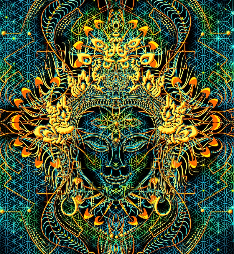 UV TAPESTRY «Inner Reflection» - Schwarzlicht psychedelisch trippy heiliger Hintergrund ...