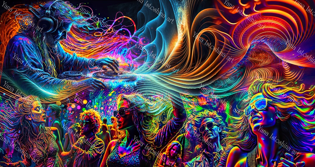 Blacklight Backdrop "psychedelic Dj" - UV Reactive Trippy Rave Tapestry Glow Wall Hanging ...