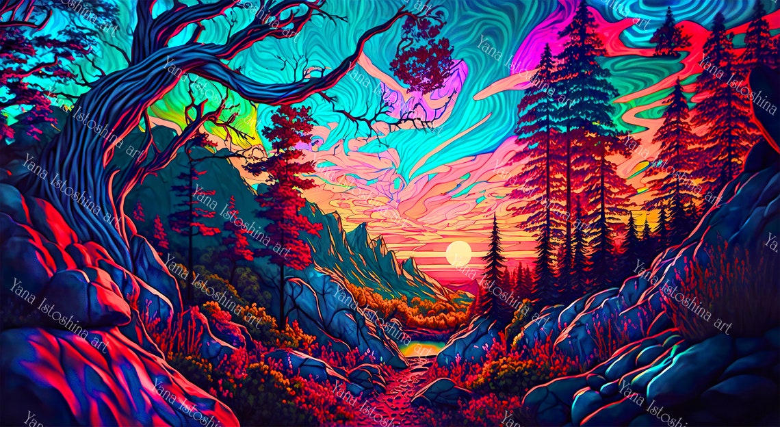 Blacklight Backdrop "morning Forest" Psychedelic Trippy UV Reactive ...