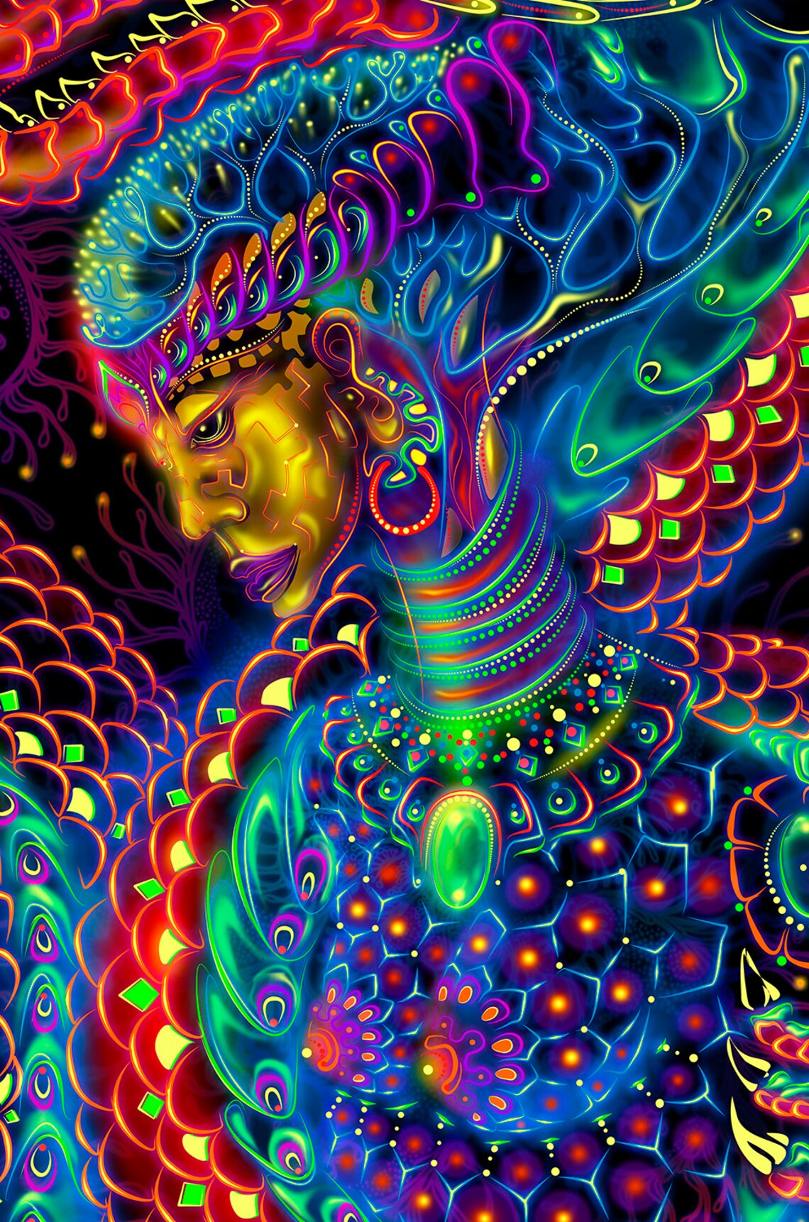 Blacklight Tapestry "dragonita" UV Active Psychedelic Trippy Backdrop ...