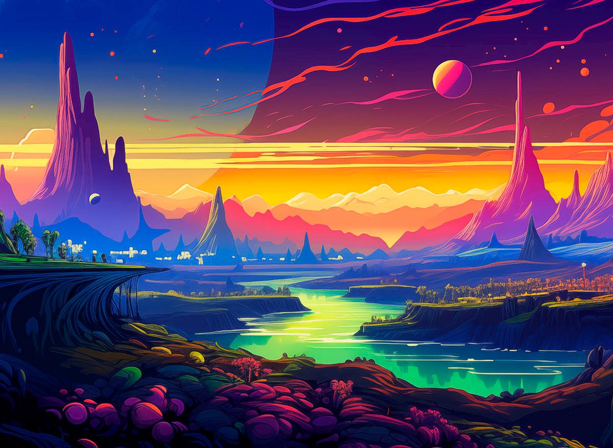Tapestry «planetary Panorama» - Fluorescent Landscape Blacklight Uv ...