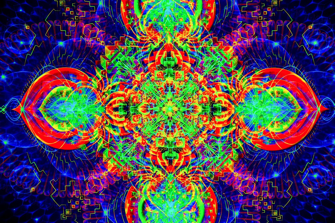 Mandala Tapestry "sacred Opening" - Blacklight Psychedelic Trippy Uv ...