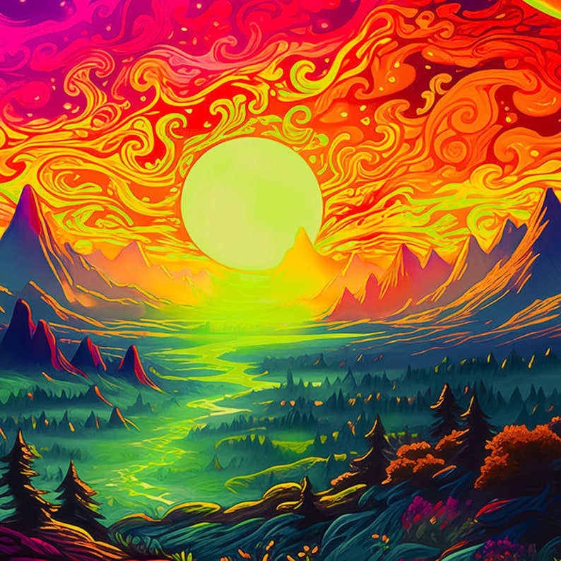 Blacklight Backdrop "sunset Valley" Psychedelic Trippy UV Reactive ...