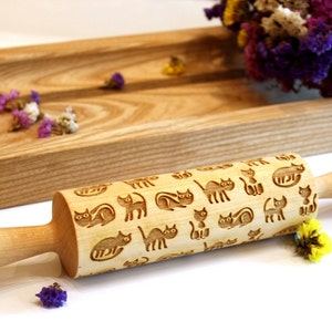 Engraved Rolling Pin FUNNY CATS, Embossing Rolling Pin, Christmas Gift ...