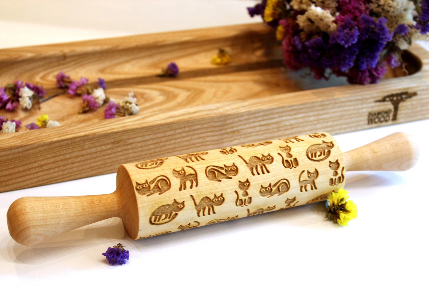 Engraved Rolling Pin FUNNY CATS, Embossing Rolling Pin, Christmas Gift ...