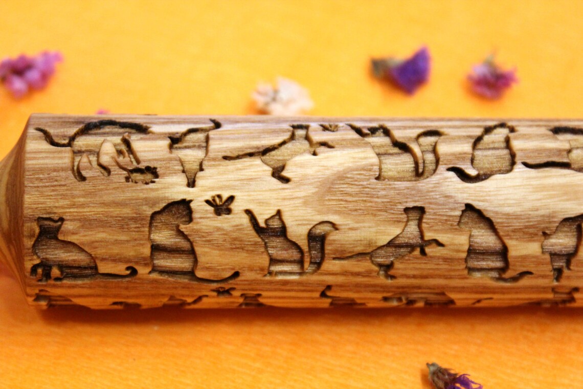 Engraved Rolling Pin Cats Embossing Rolling Pin Valentines - Etsy Canada